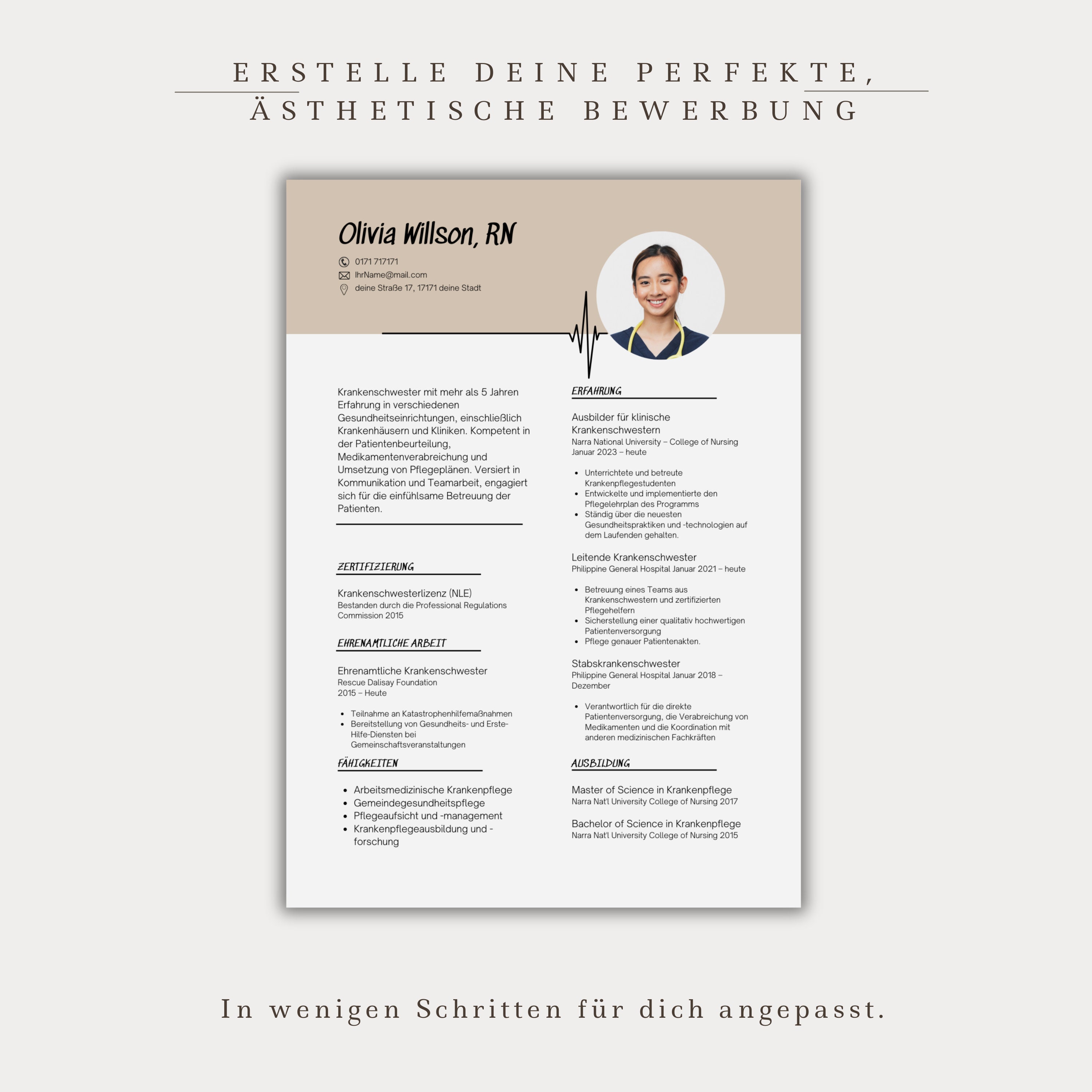 Nurse Resume Template Canva German Nursing Cover Letter RN New Nurse ...