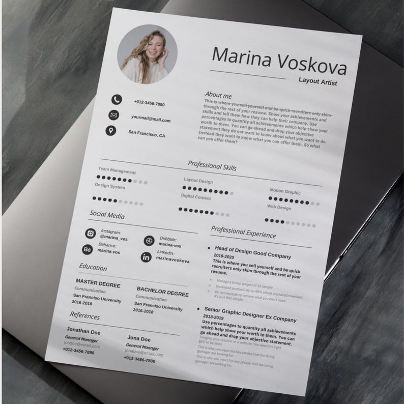 Clean Resume Template Word ATS Friendly Modern CV Professional Job ...