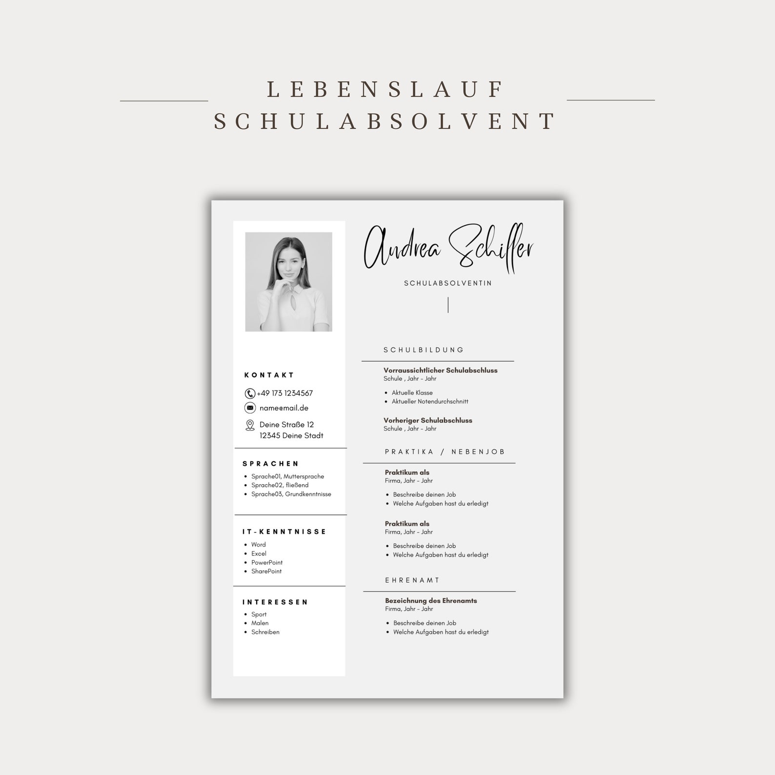 Application Template German CV in Table Creative Cover Letter Modern ...