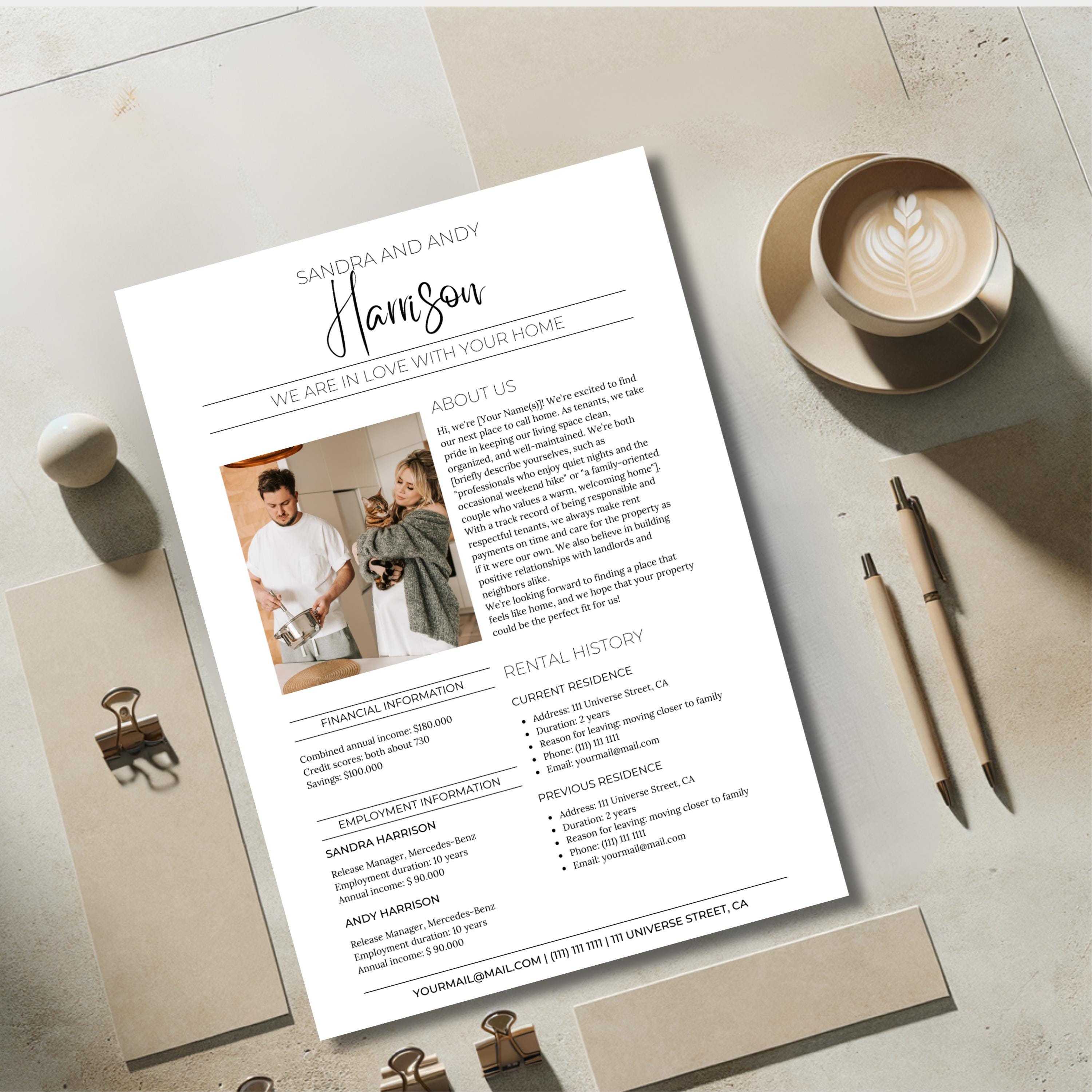 Rental Resume Tenant Application Apartment Pets Resume Template Cover ...