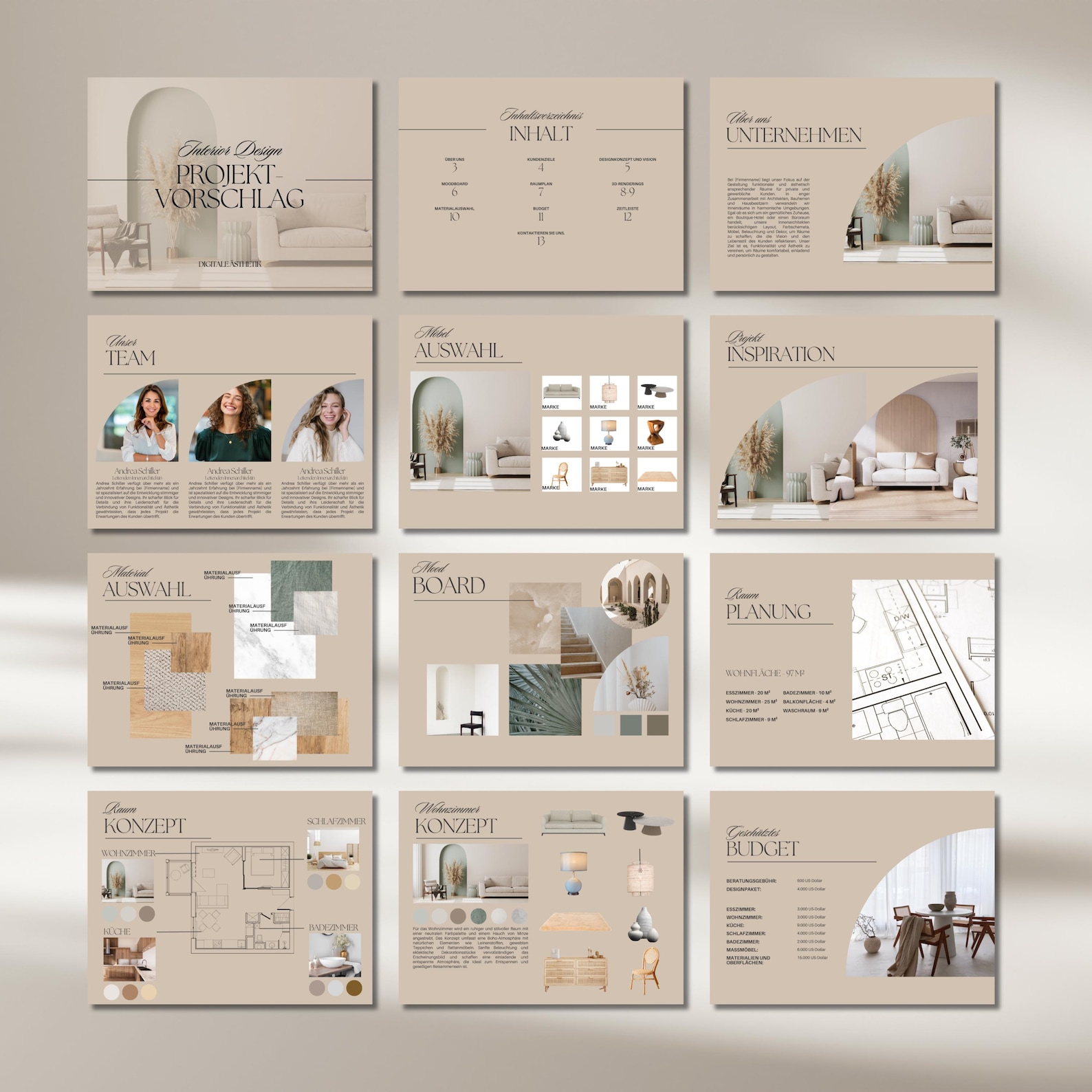 Interior Design Presentation Template Boho Mint Concept Mood Board ...