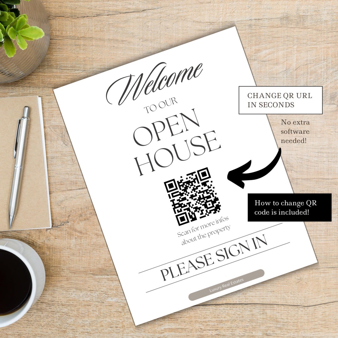 Open House Sign in QR Code Poster Real Estate Template Modern Welcome ...