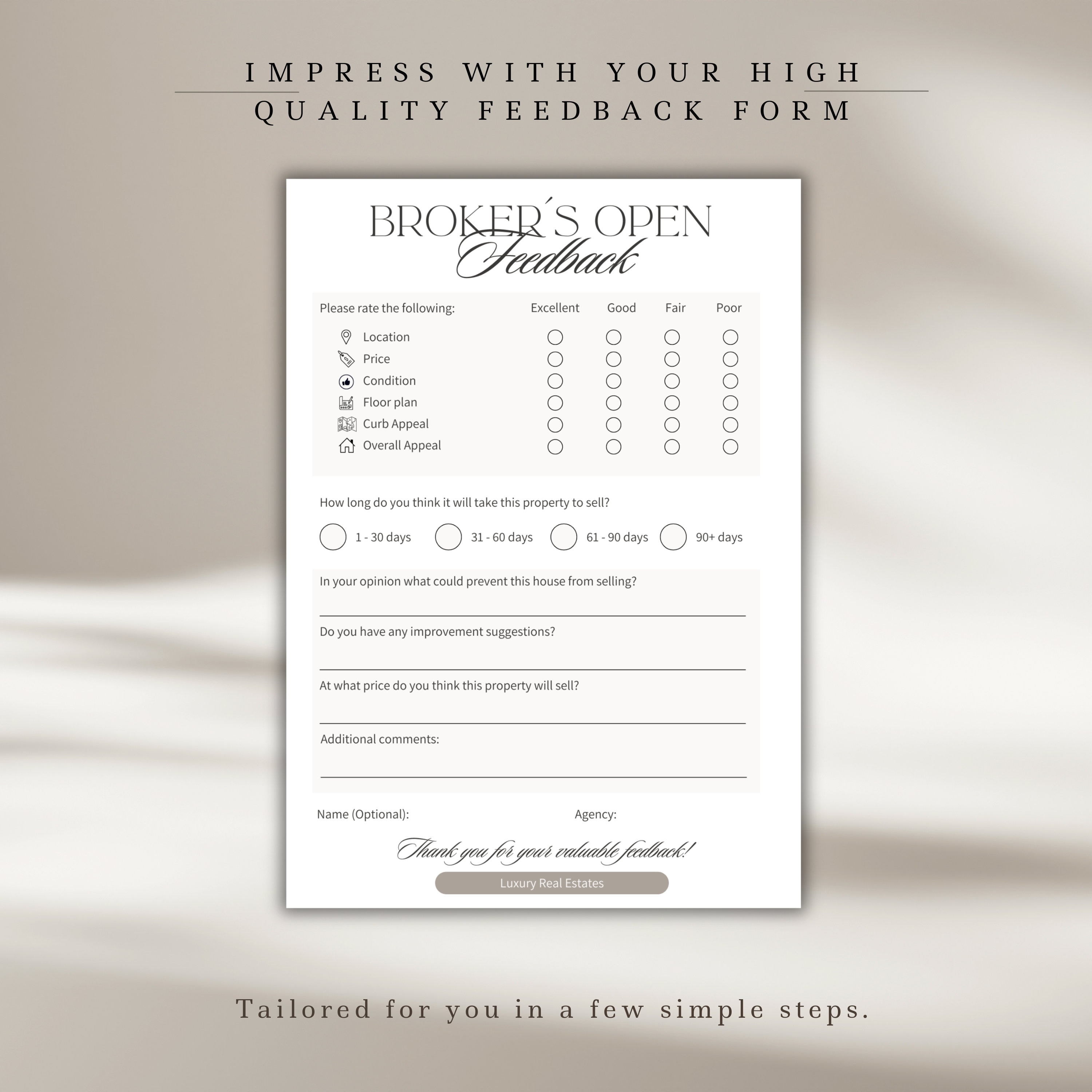 Brokers Open House Feedback Form Real Estate Template Modern Feedback ...