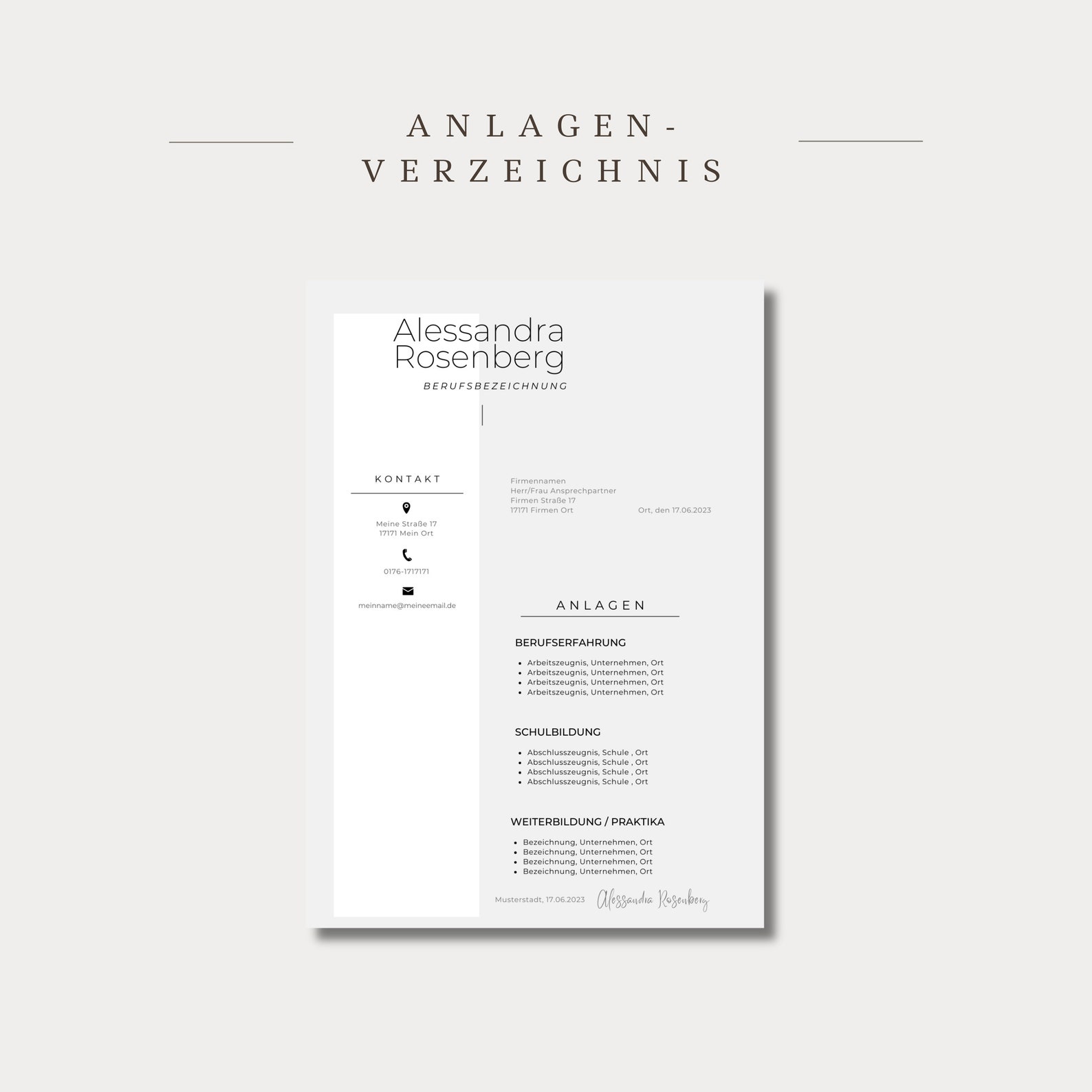 Modern Application Templates German Tabular CV Template Cover Sheet ...