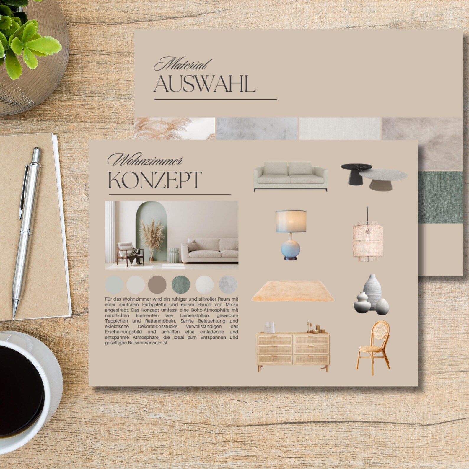 Interior Design Presentation Template Boho Mint Concept Mood Board ...
