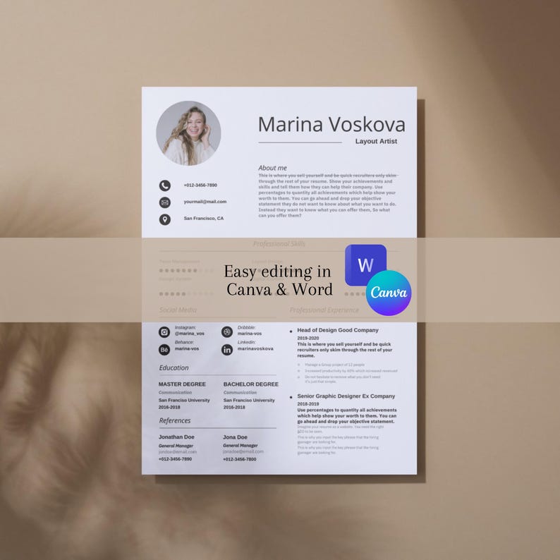 Clean Resume Template Word ATS Friendly Modern CV Professional Job ...