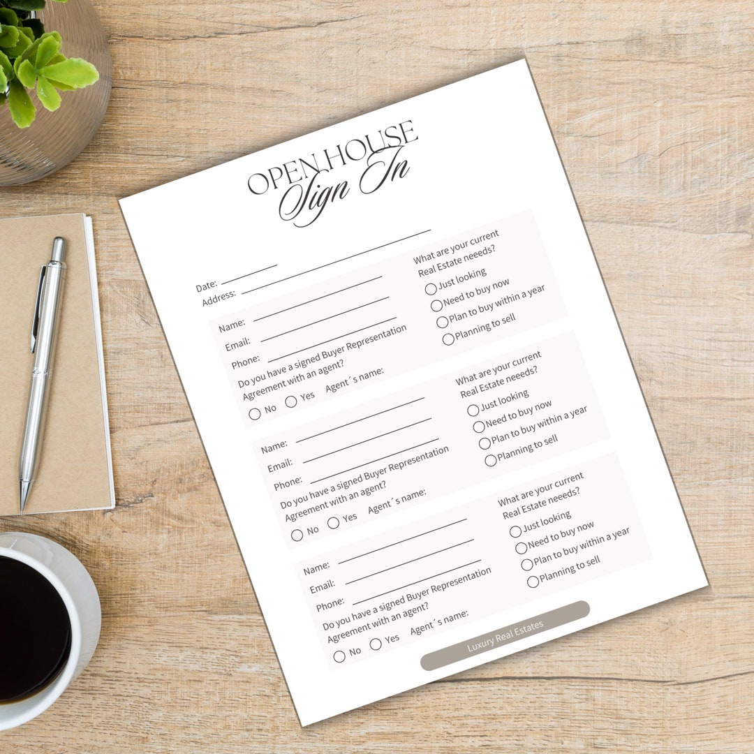 Open House Sign in Form Real Estate Template Modern Sheet Editable ...