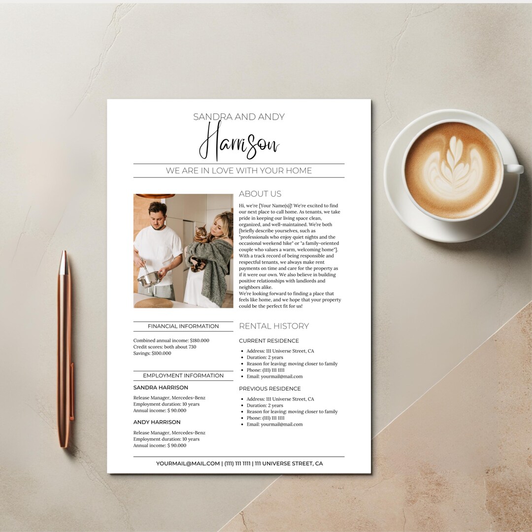 Rental Resume Tenant Application Apartment Pets Resume Template Cover ...