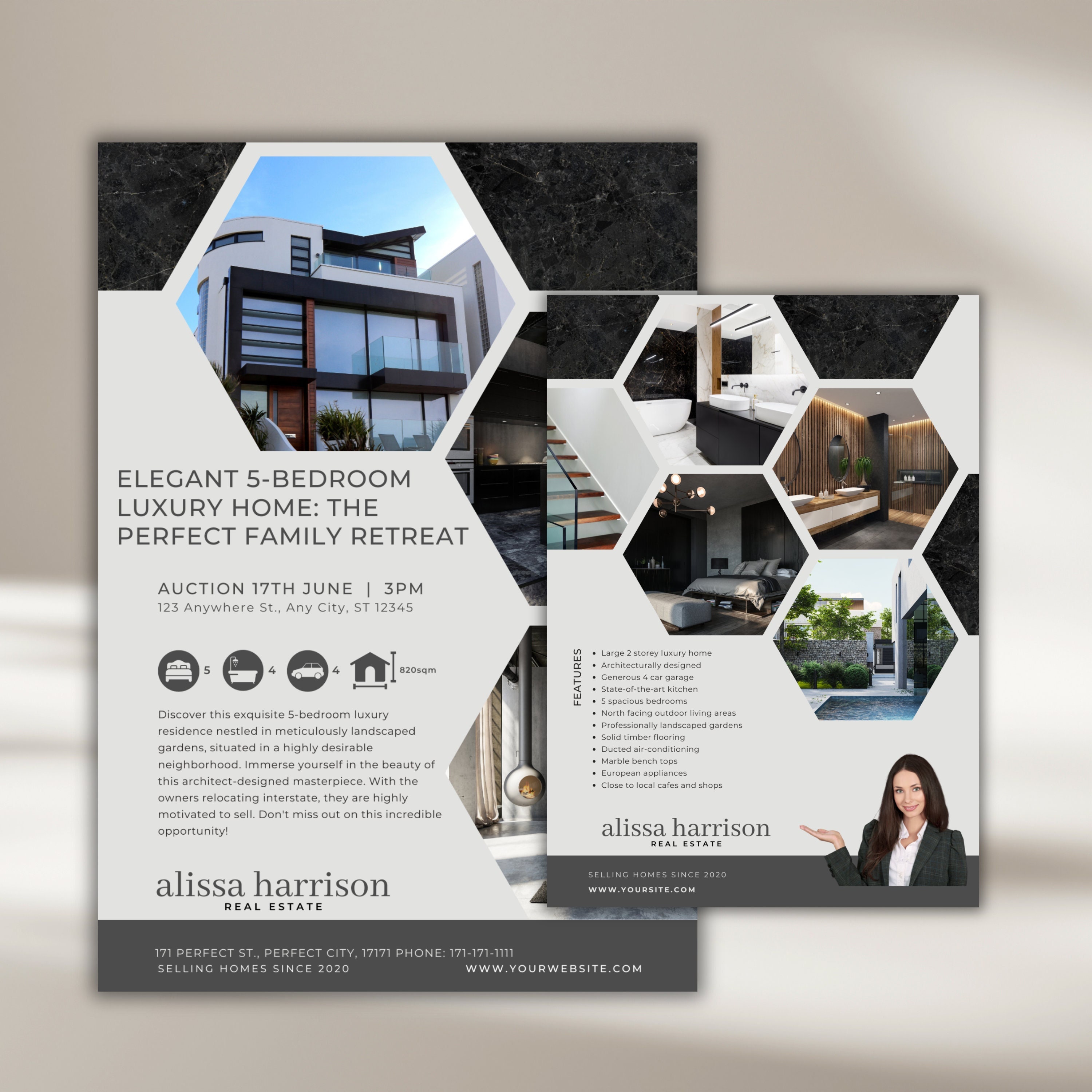 Real Estate Template Open House Flyer Auction Announcement Modern Home ...