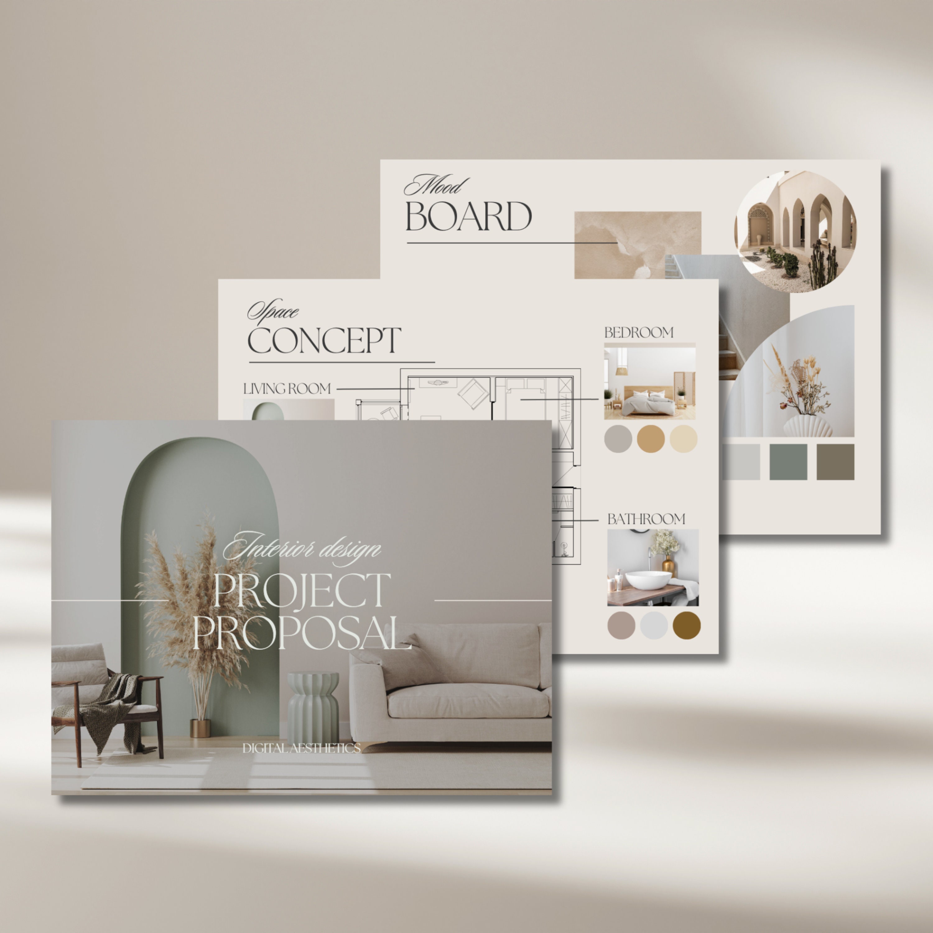 Interior Design Presentation Template Boho Beige Concept Mood Board ...