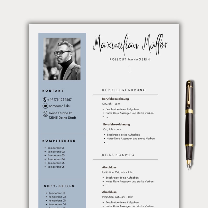 Application Template German CV in Table Creative Cover Letter Modern ...