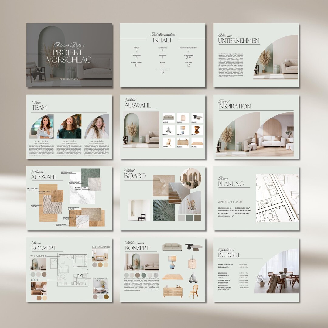 Interior Design Presentation Template Boho Mint Concept Mood Board ...