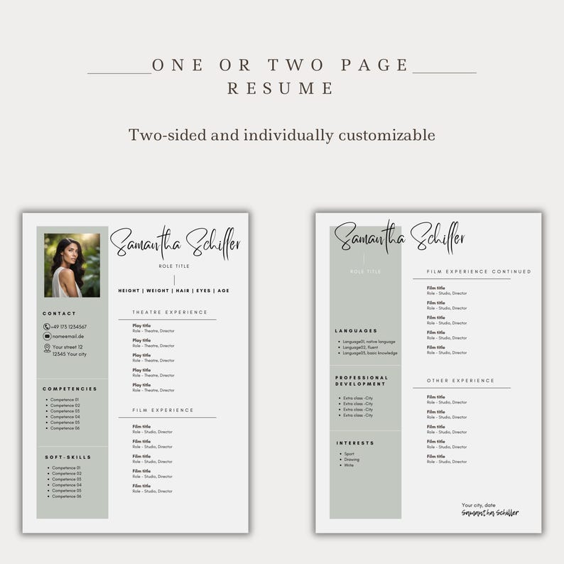 Female Actor Resume Template Boho Photo Canva Adult Model Actor ...