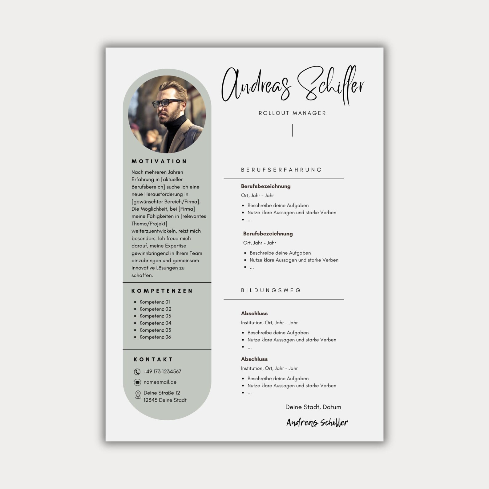Application Template German CV Tabular Creative Cover Letter Modern ...