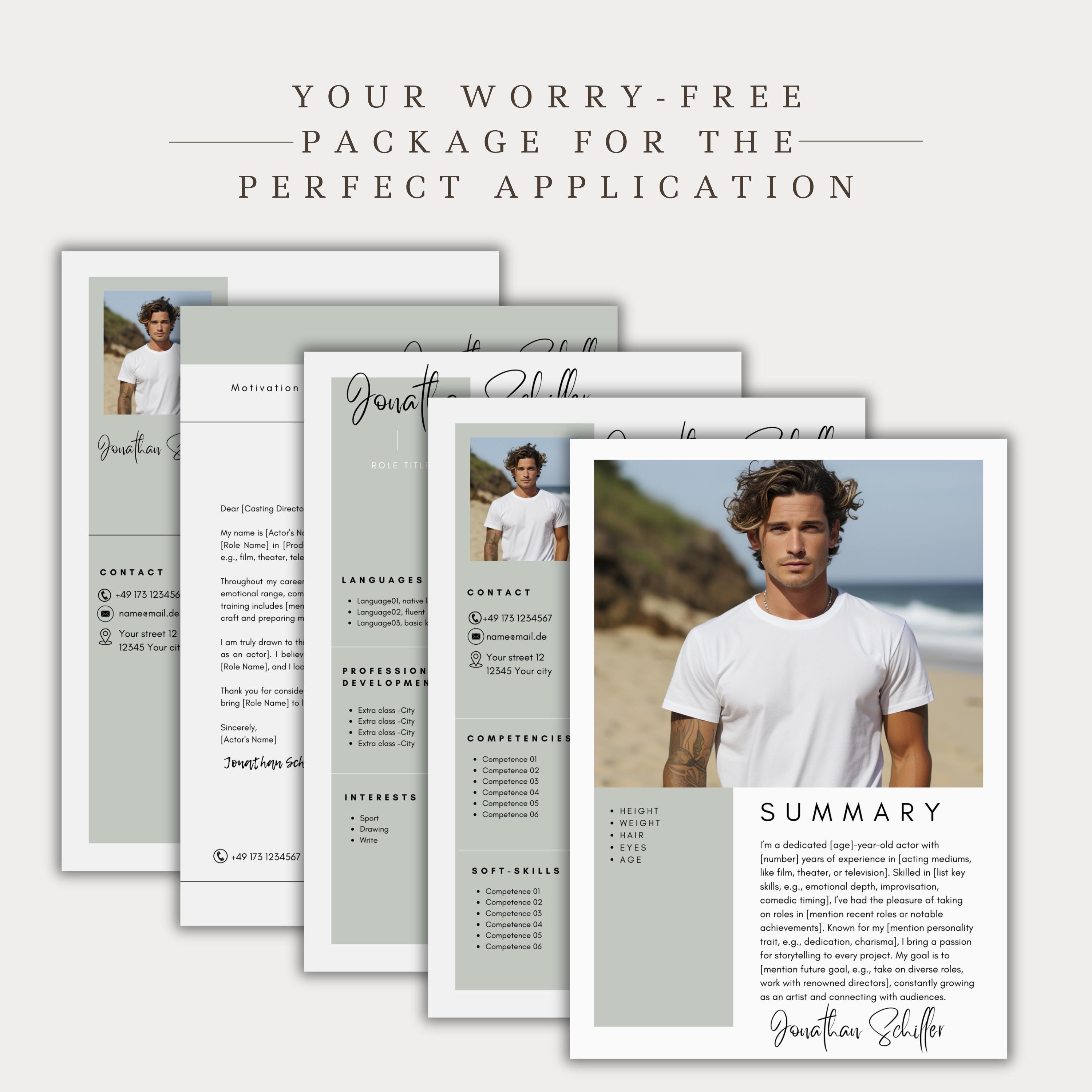 Male Actor Resume Template Boho Photo Canva Adult Model Actor ...