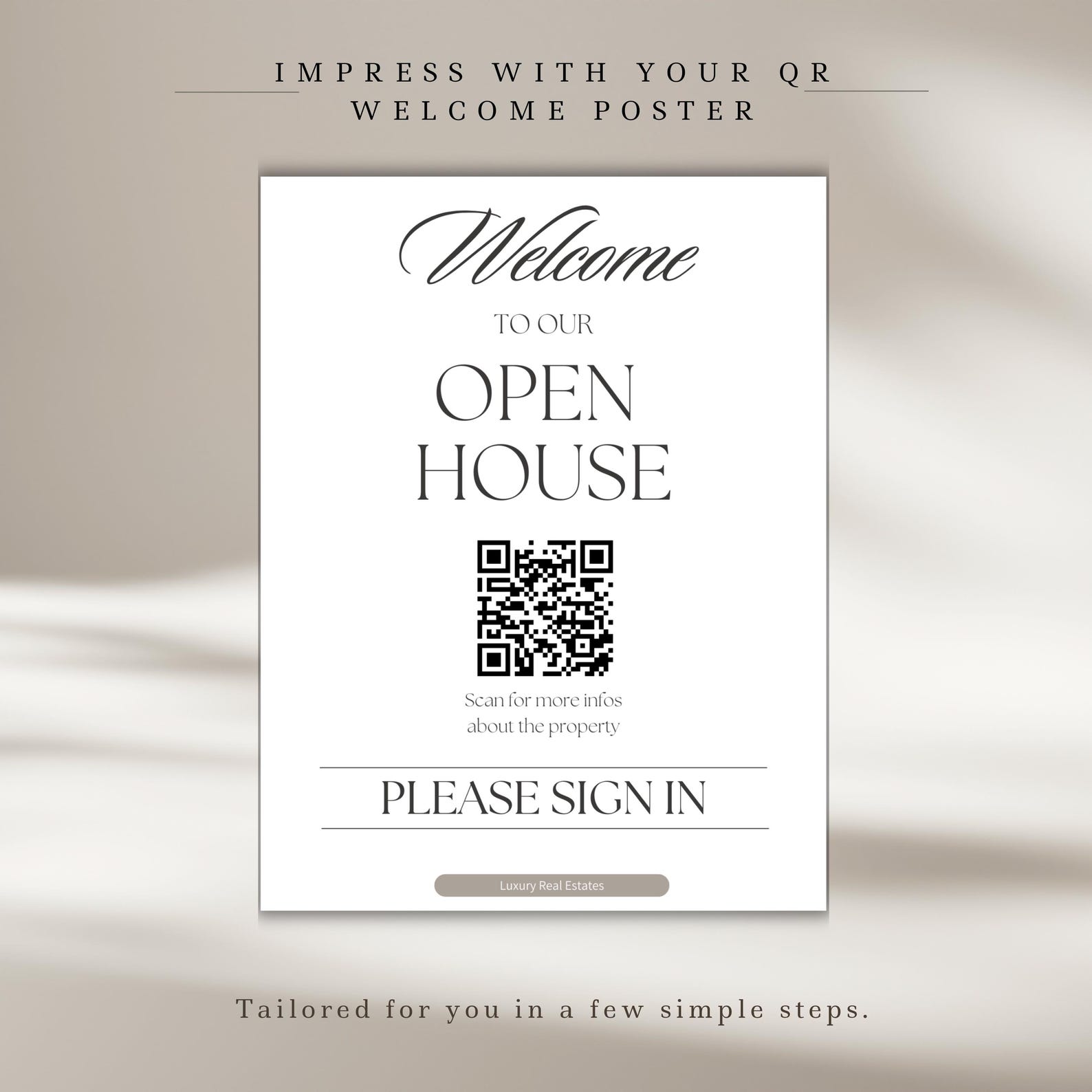 Open House Sign in QR Code Poster Real Estate Template Modern Welcome ...