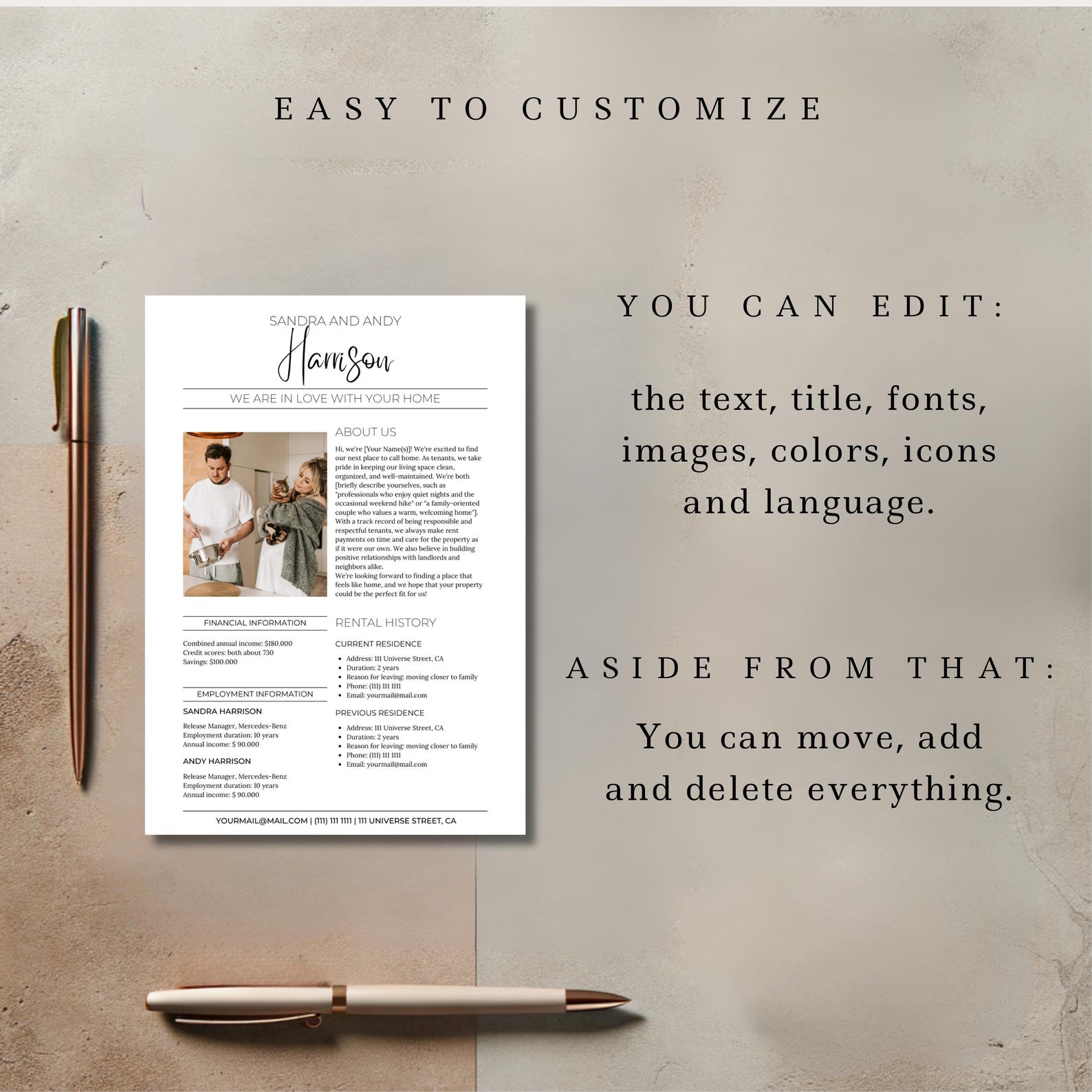 Rental Resume Tenant Application Apartment Pets Resume Template Cover ...