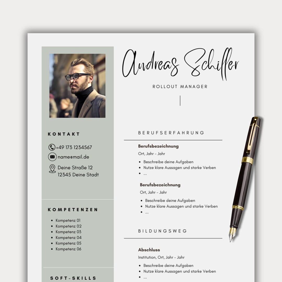 Application Template German CV in Table Creative Cover Letter Modern ...