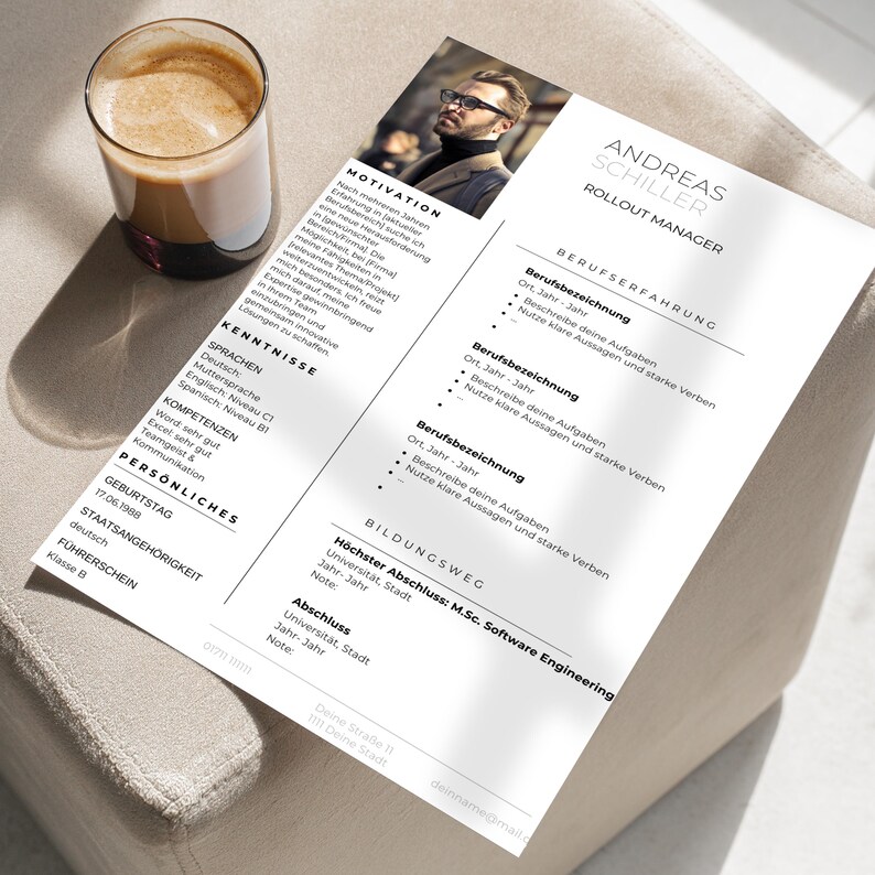 Application Template German Word Canva Tabular CV Modern Cover Letter ...