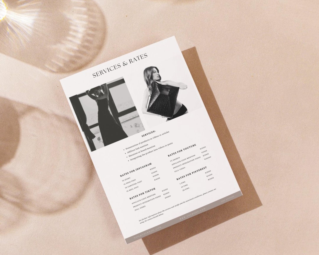 Media Kit & Rate Card Template 5 Pages Instagram Influencer UGC Blogger ...