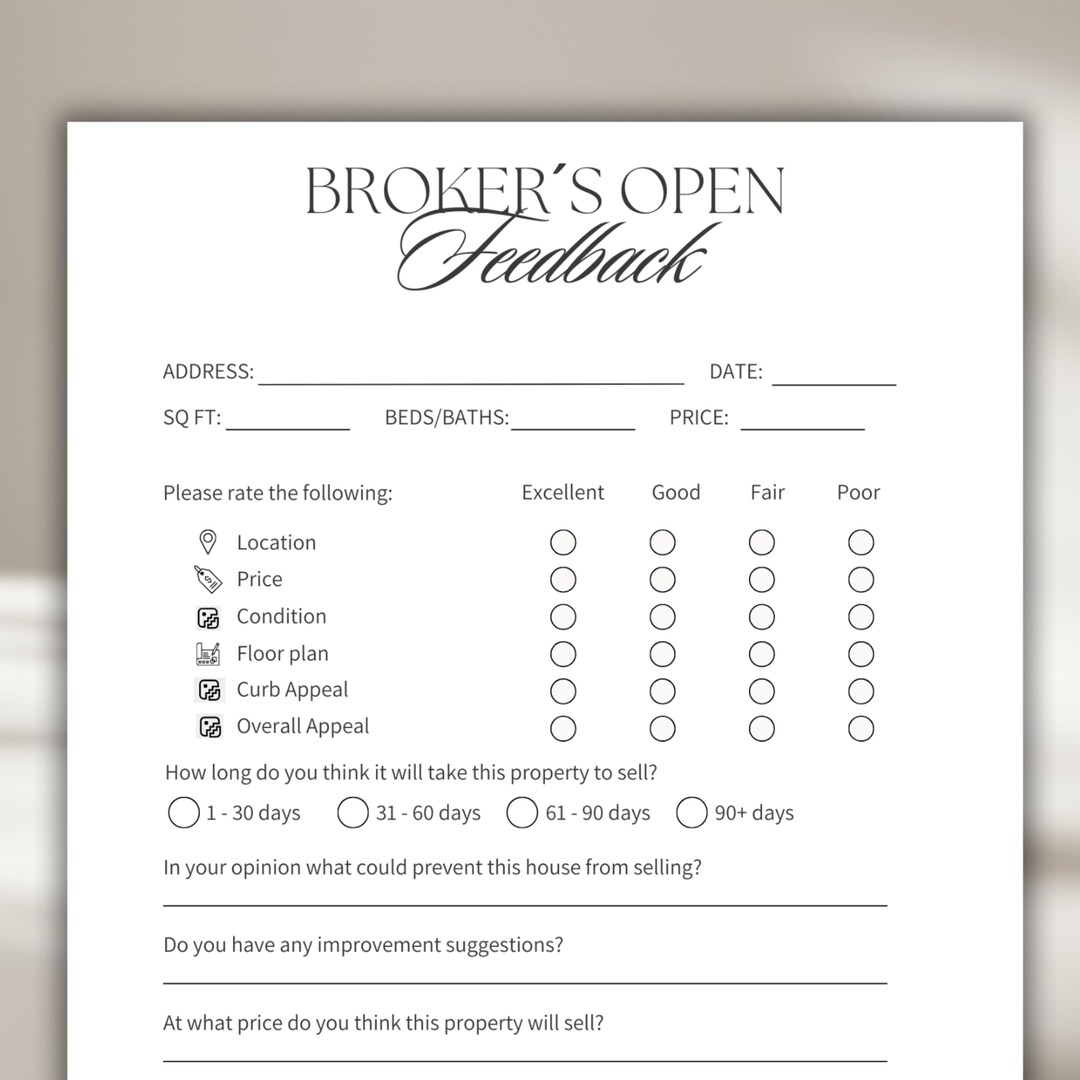 Brokers Open House Feedback Form Real Estate Template Modern Feedback ...