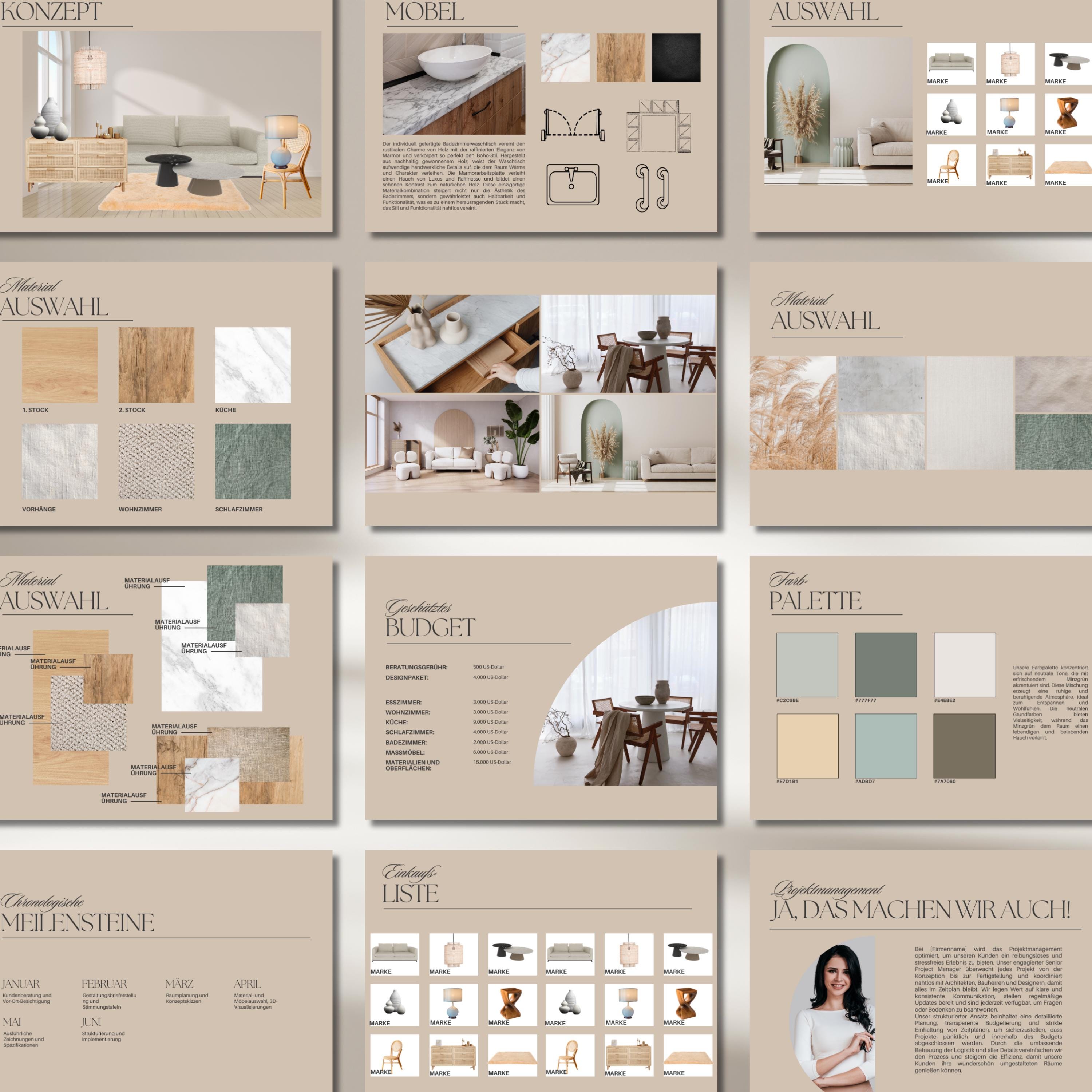 Interior Design Presentation Template Boho Mint Concept Mood Board ...