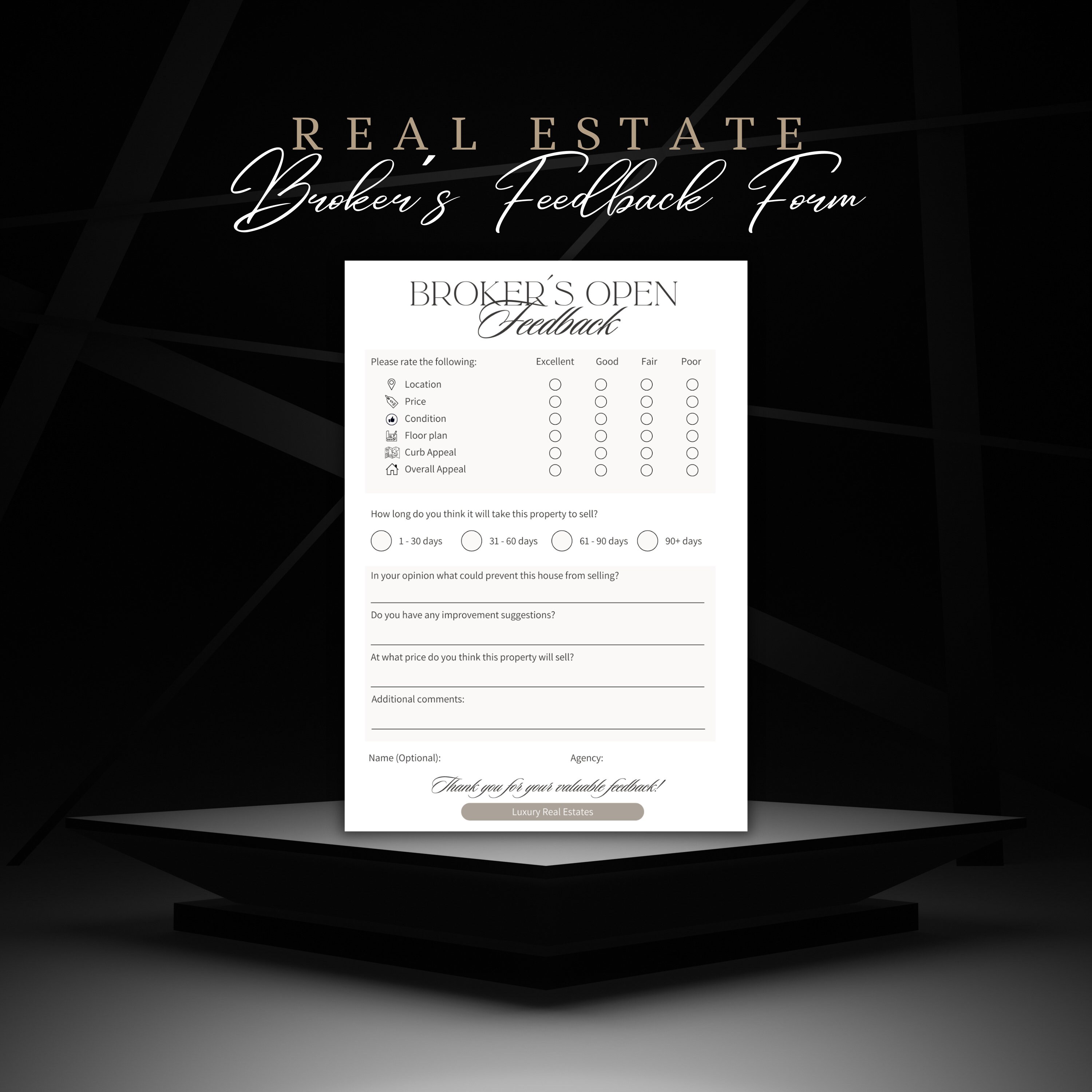 Brokers Open House Feedback Form Real Estate Template Modern Feedback ...