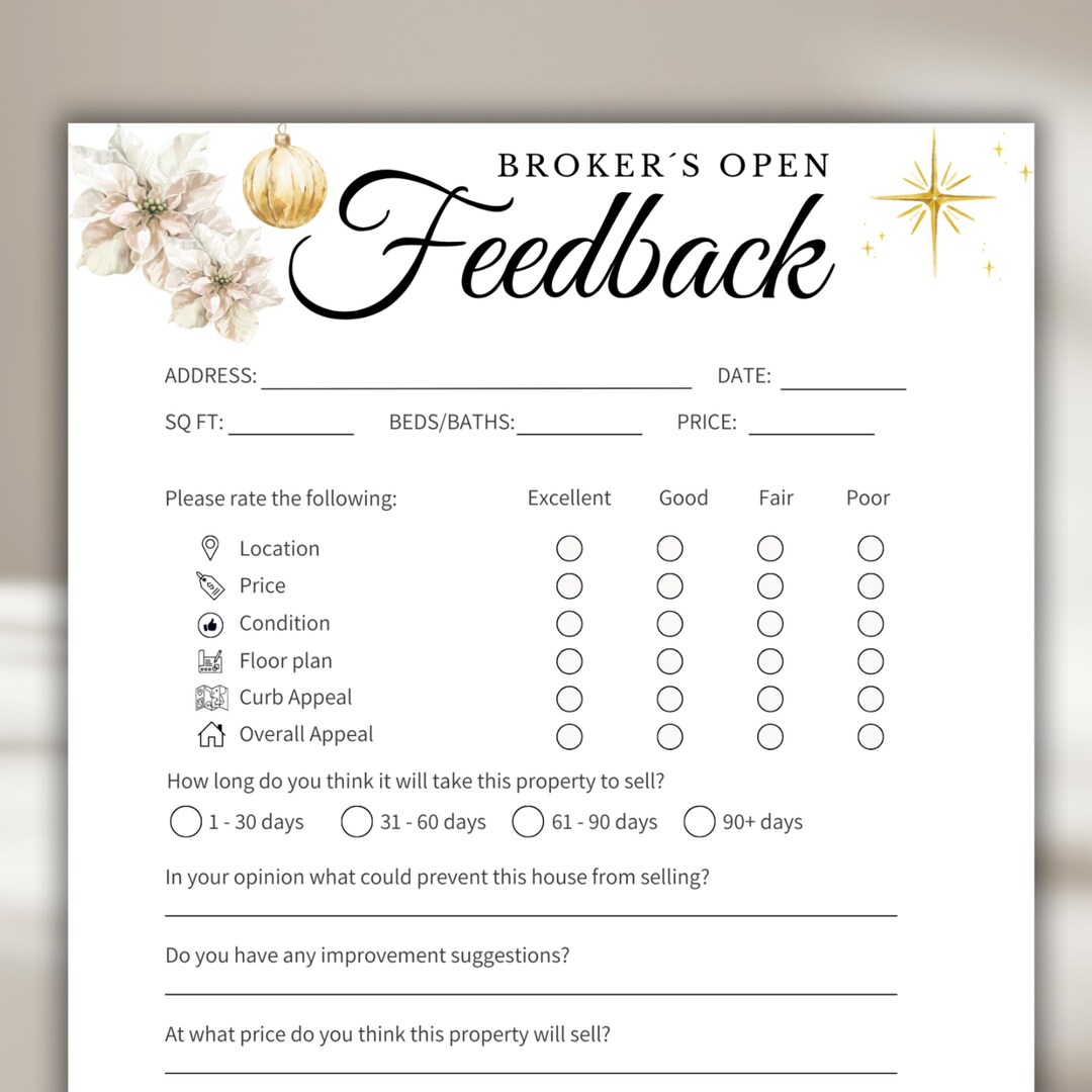 Brokers Open House Feedback Form Real Estate Christmas Template Modern ...