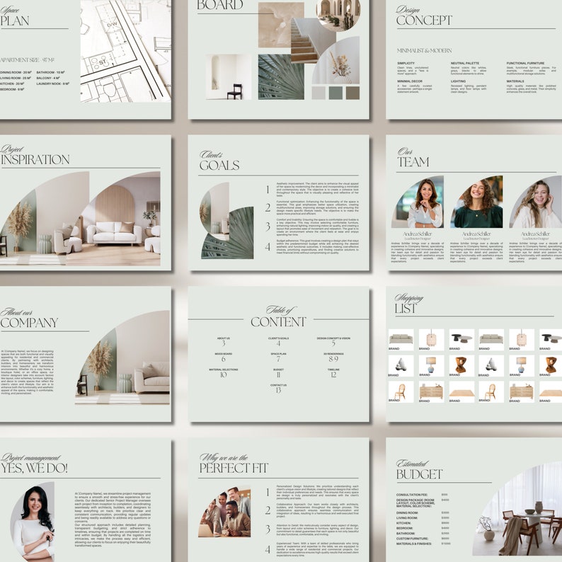 Interior Design Presentation Template Boho Mint Concept Mood Board Template for Interior ...
