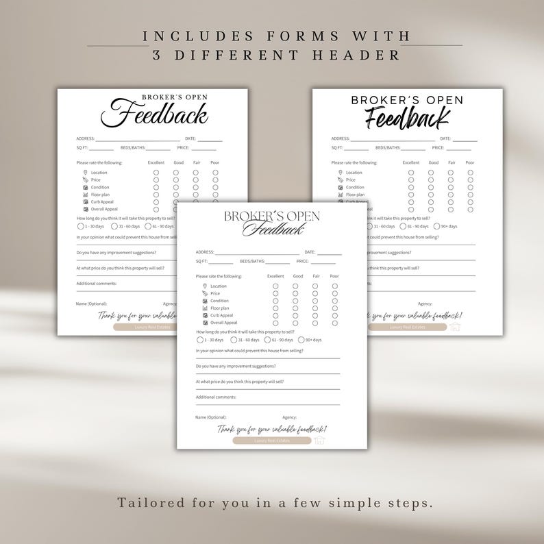 Brokers Open House Feedback Form Real Estate Template Modern Feedback ...