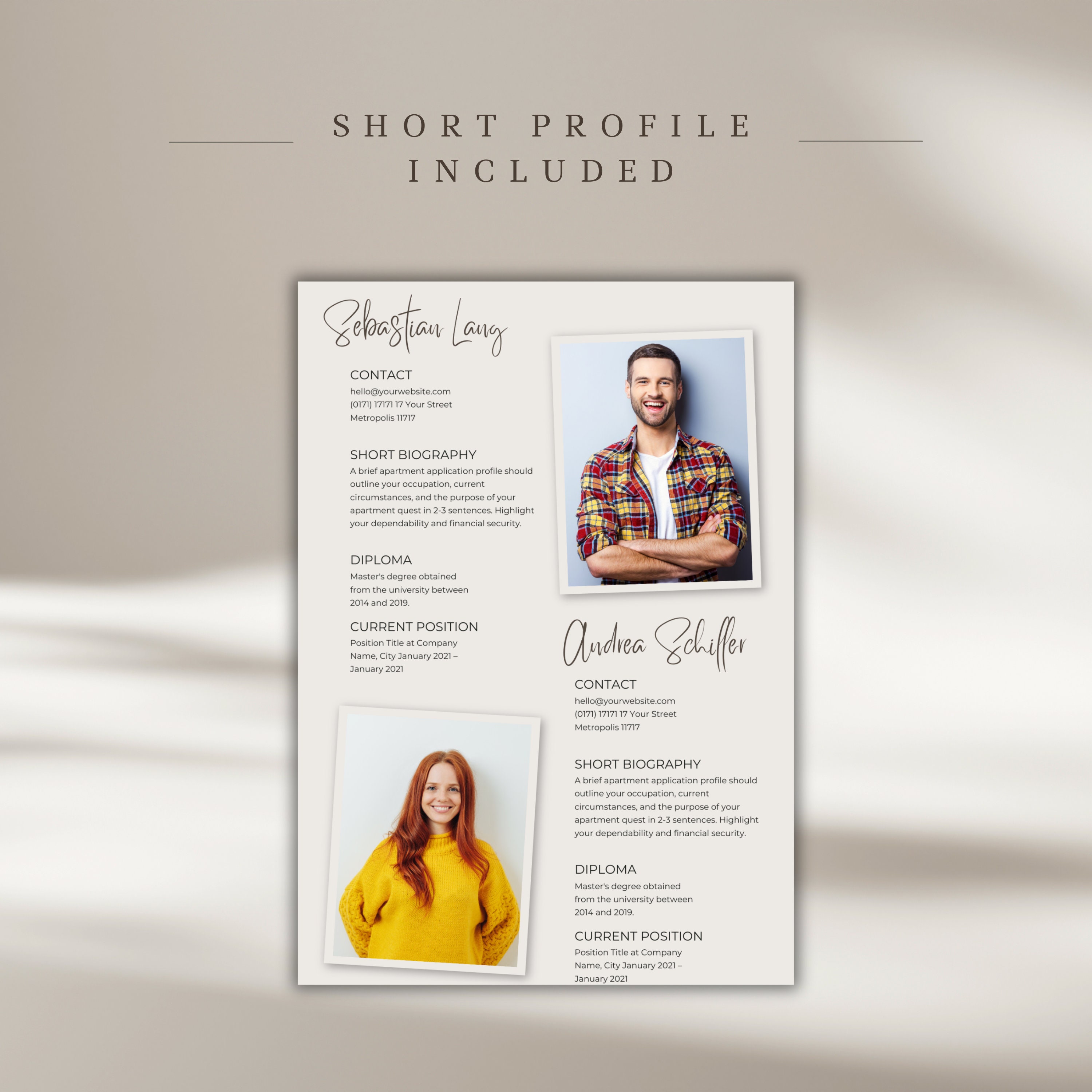 Modern Apartment Application Couple Canva Template Beige Short Profile ...