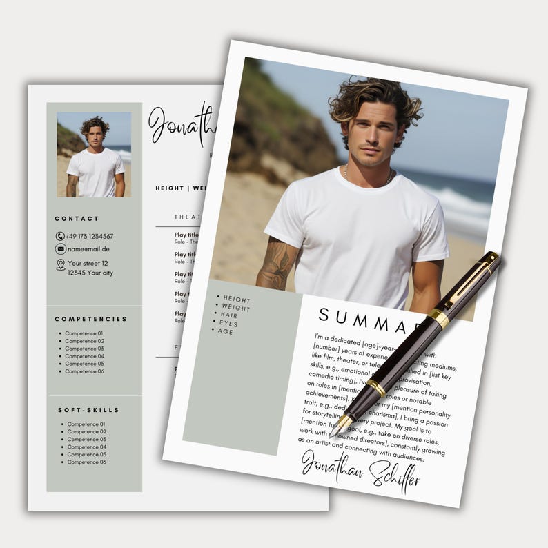 Male Actor Resume Template Boho Photo Canva Adult Model Actor ...