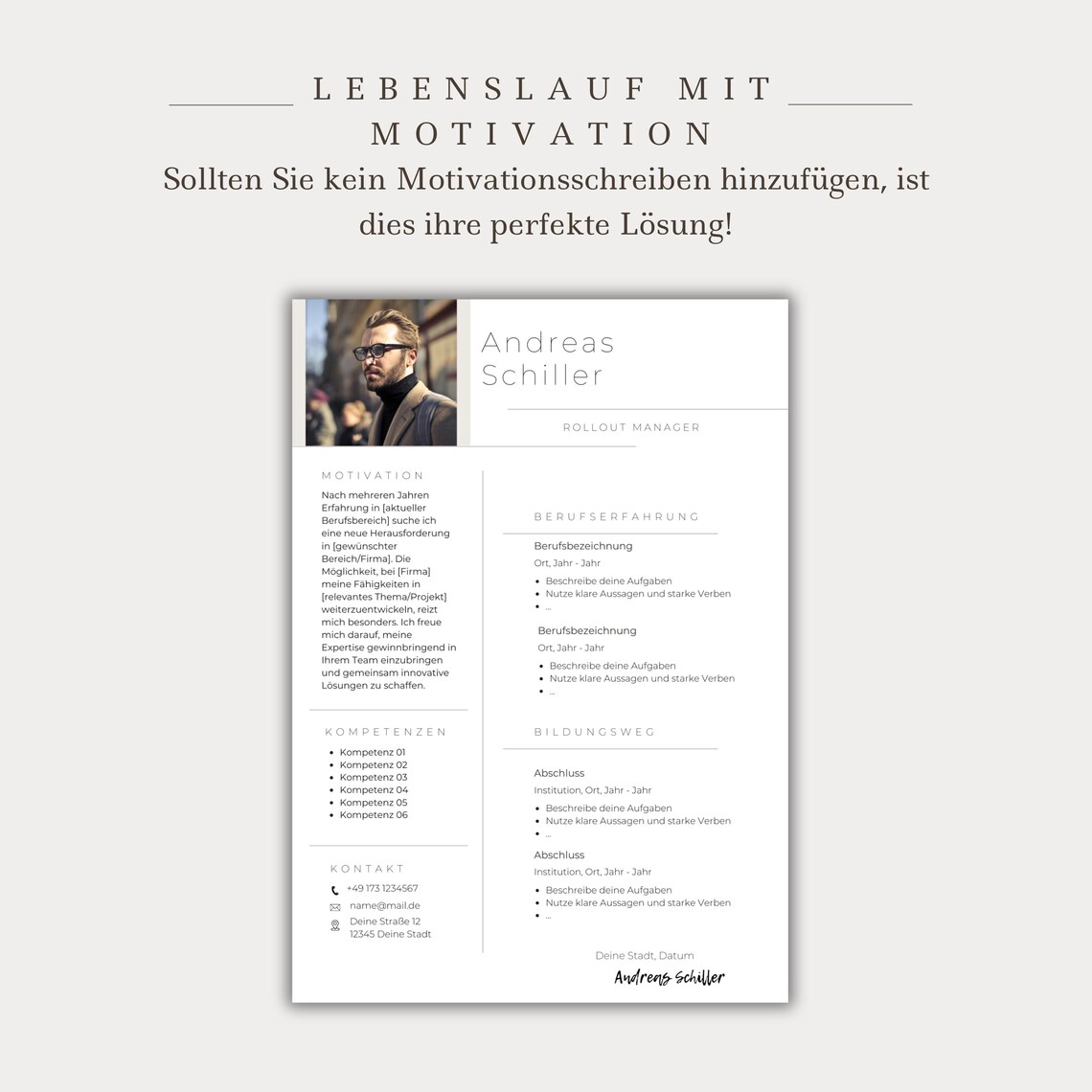 Application Template German CV Tabular Creative Cover Letter Modern ...