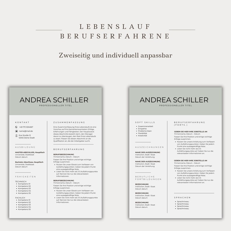 Application Template German CV in Table Creative Cover Letter Modern ...