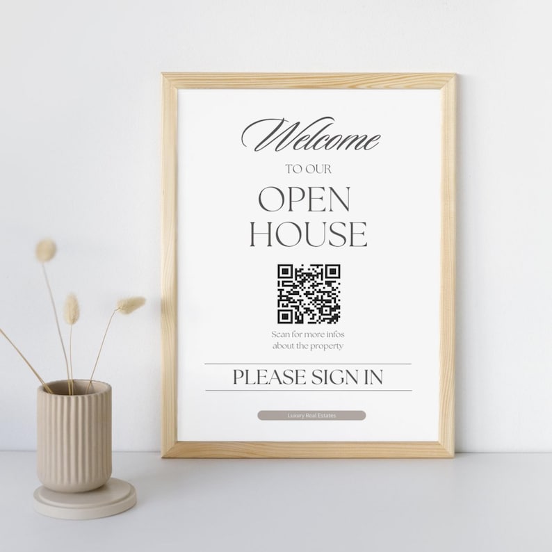 Open House Sign in QR Code Poster Real Estate Template Modern Welcome ...