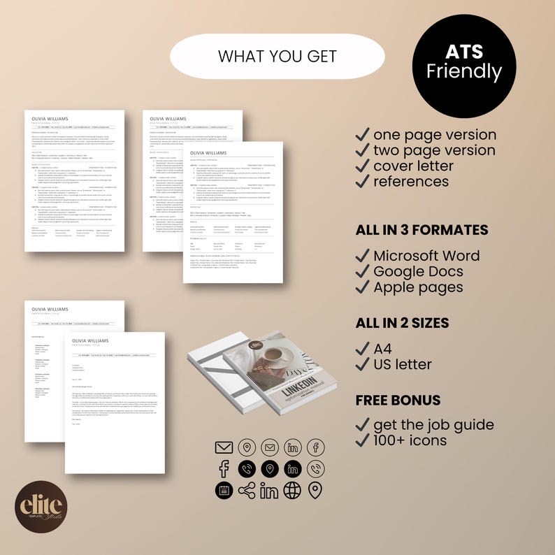 ATS Friendly Resume Template Word Cover Letter Google Docs Instant ...