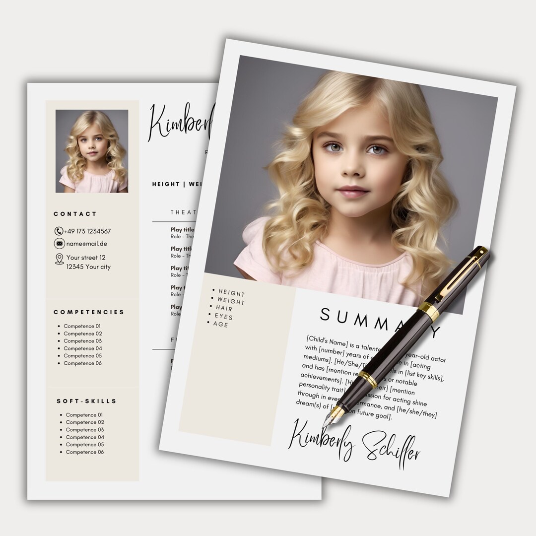 Child Actor Resume Template Boho Photo Canva Child Model Actor ...