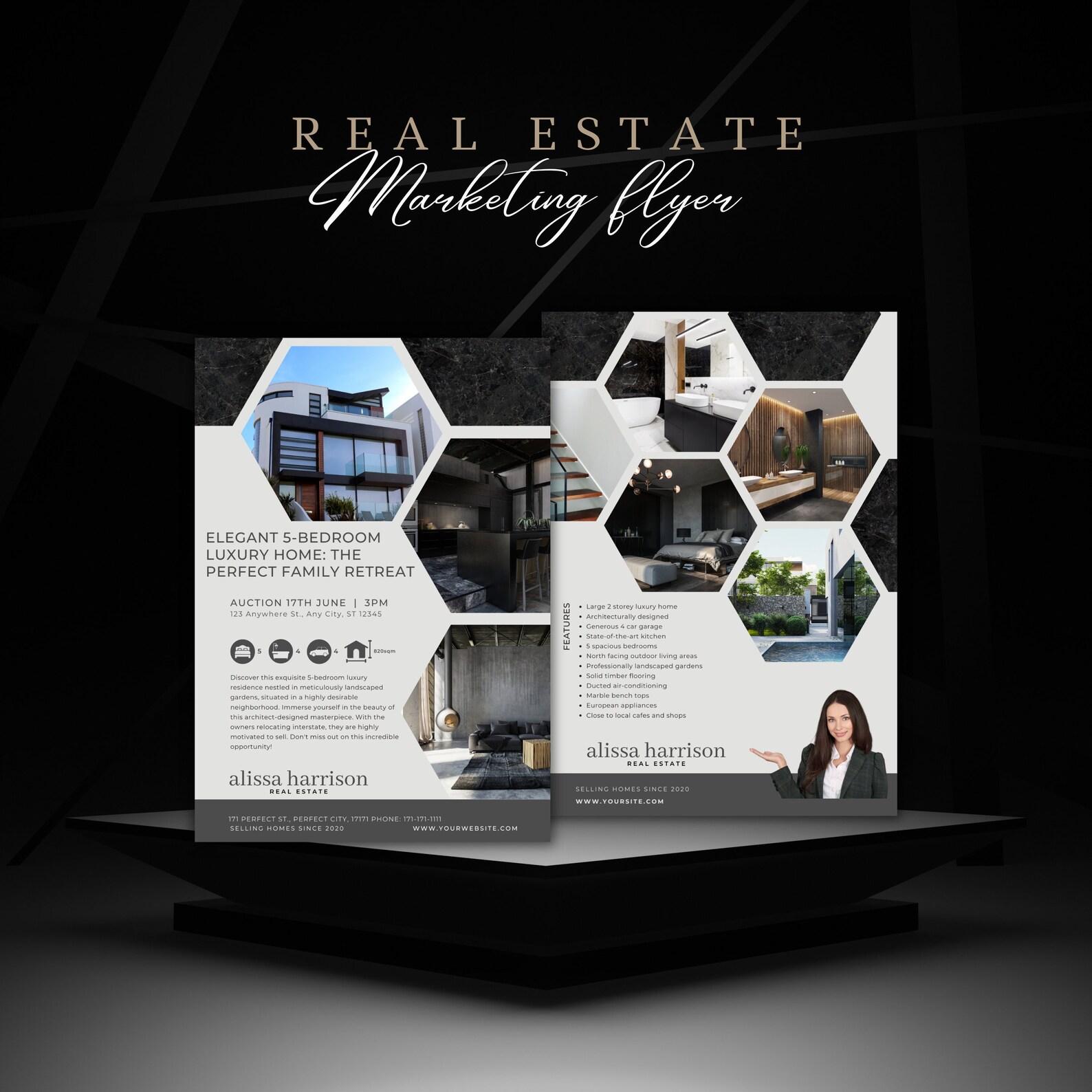 Real Estate Template Open House Flyer Auction Announcement Modern Home ...