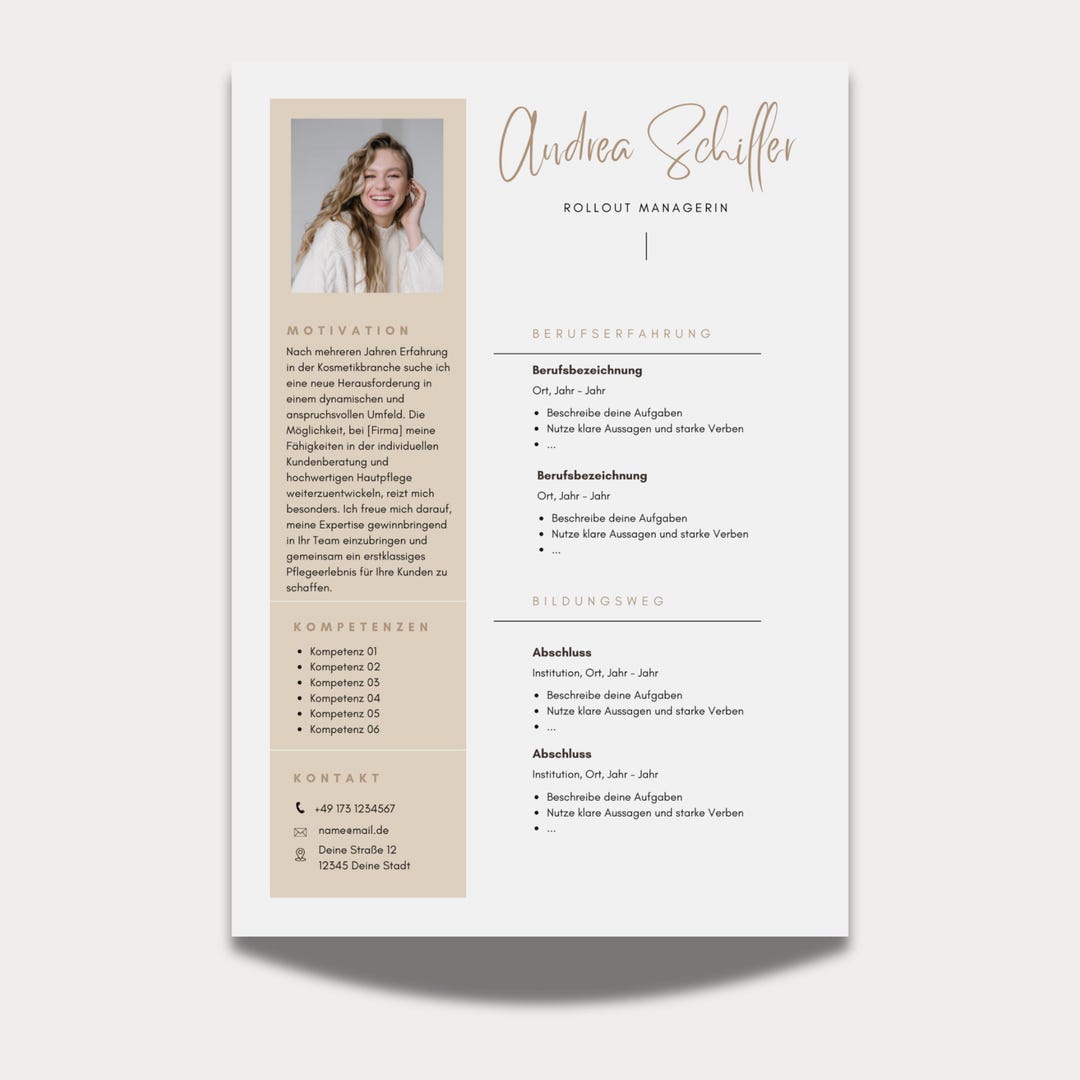 Application Template German CV Photo Tabular Creative Cover Letter ...