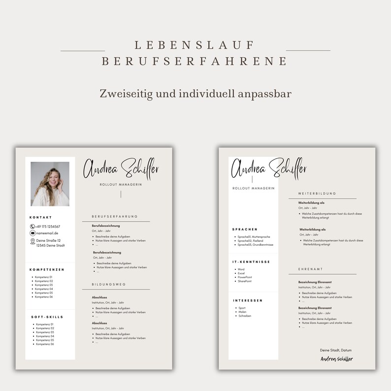 Application Template German CV in Table Creative Cover Letter Modern ...