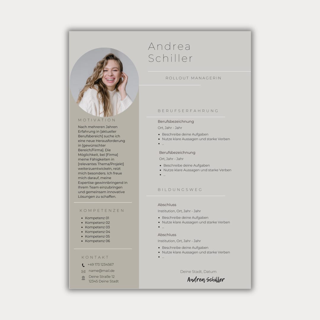Application Template German CV Tabular Creative Cover Letter Modern ...
