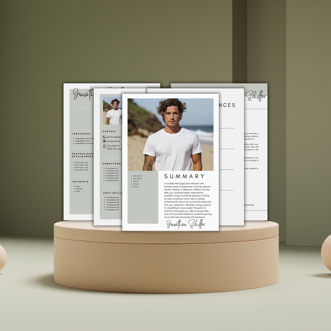 Male Actor Resume Template Boho Photo Canva Adult Model Actor ...