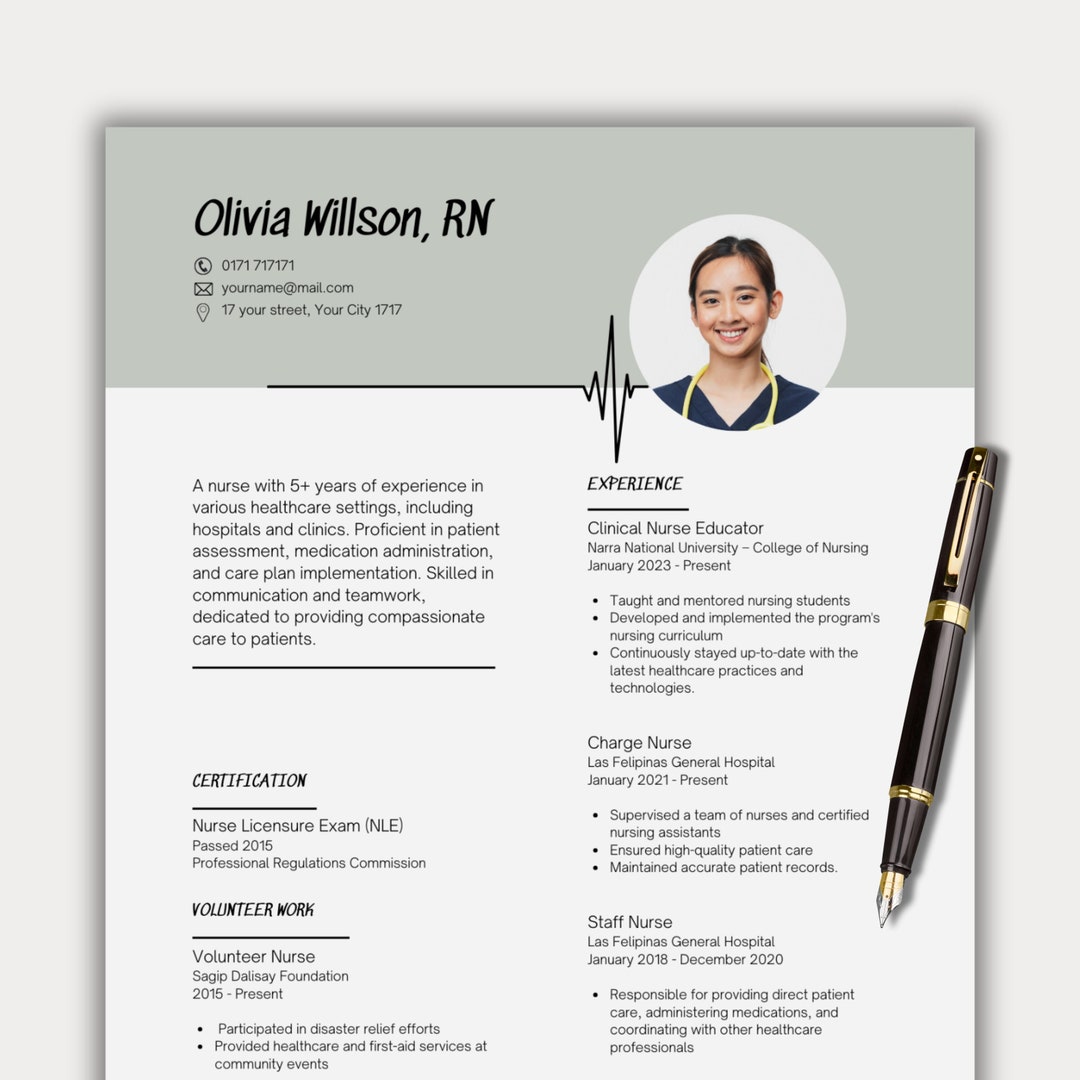 Nurse Resume Template Canva English Nursing Cover Letter RN New Nurse ...
