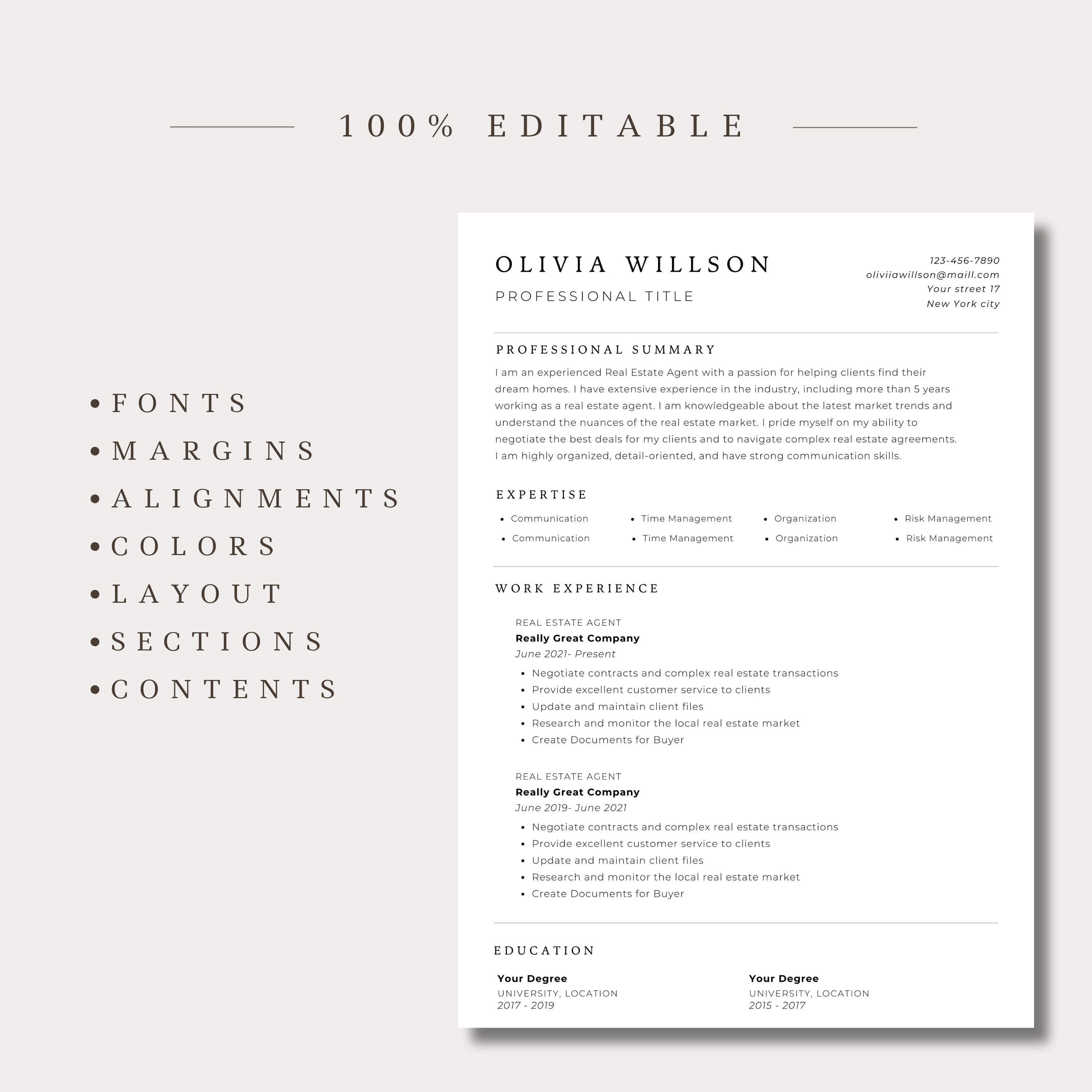 Clean Resume Template Canva ATS Friendly Modern CV Professional Job ...