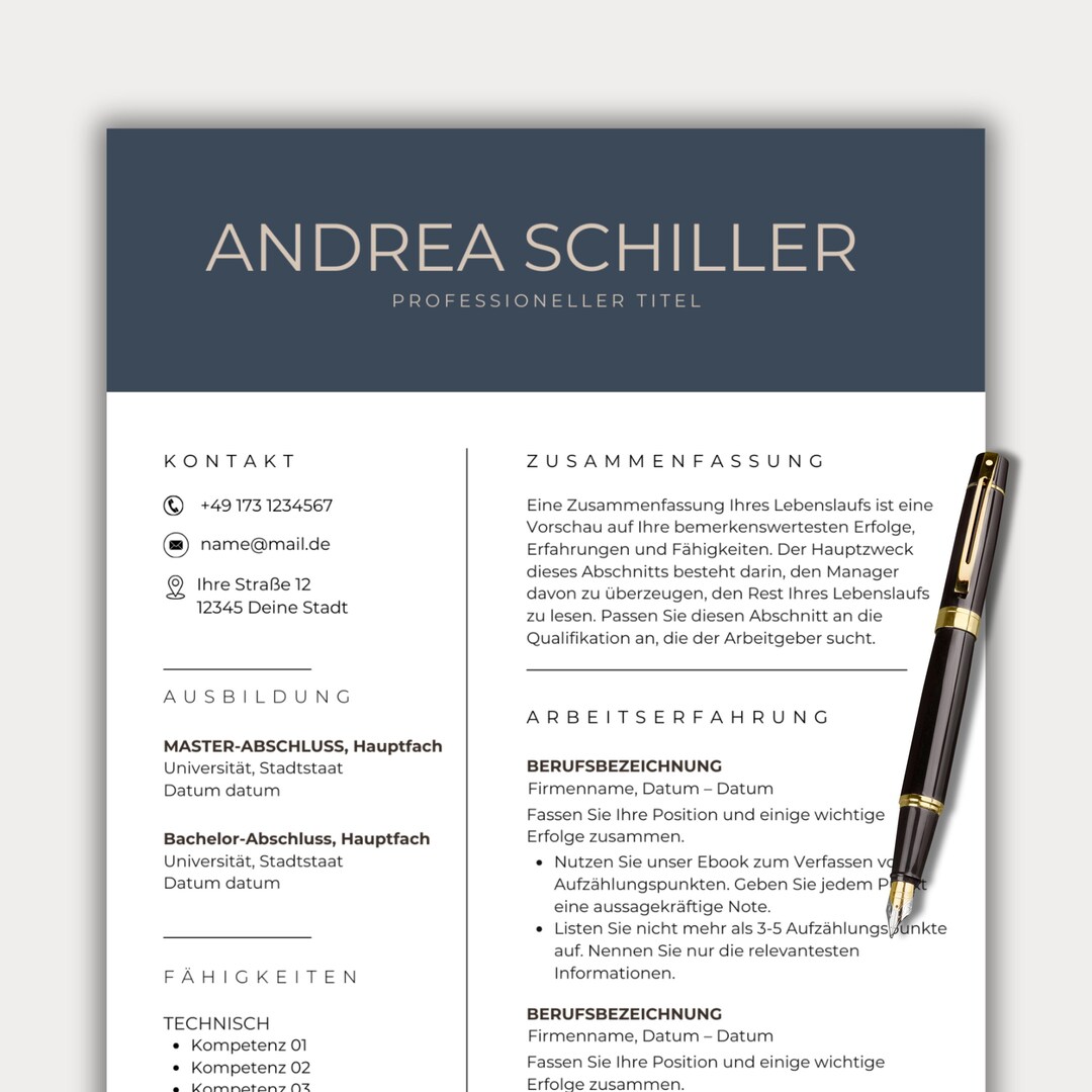 Application Template German CV in Table Creative Cover Letter Modern ...