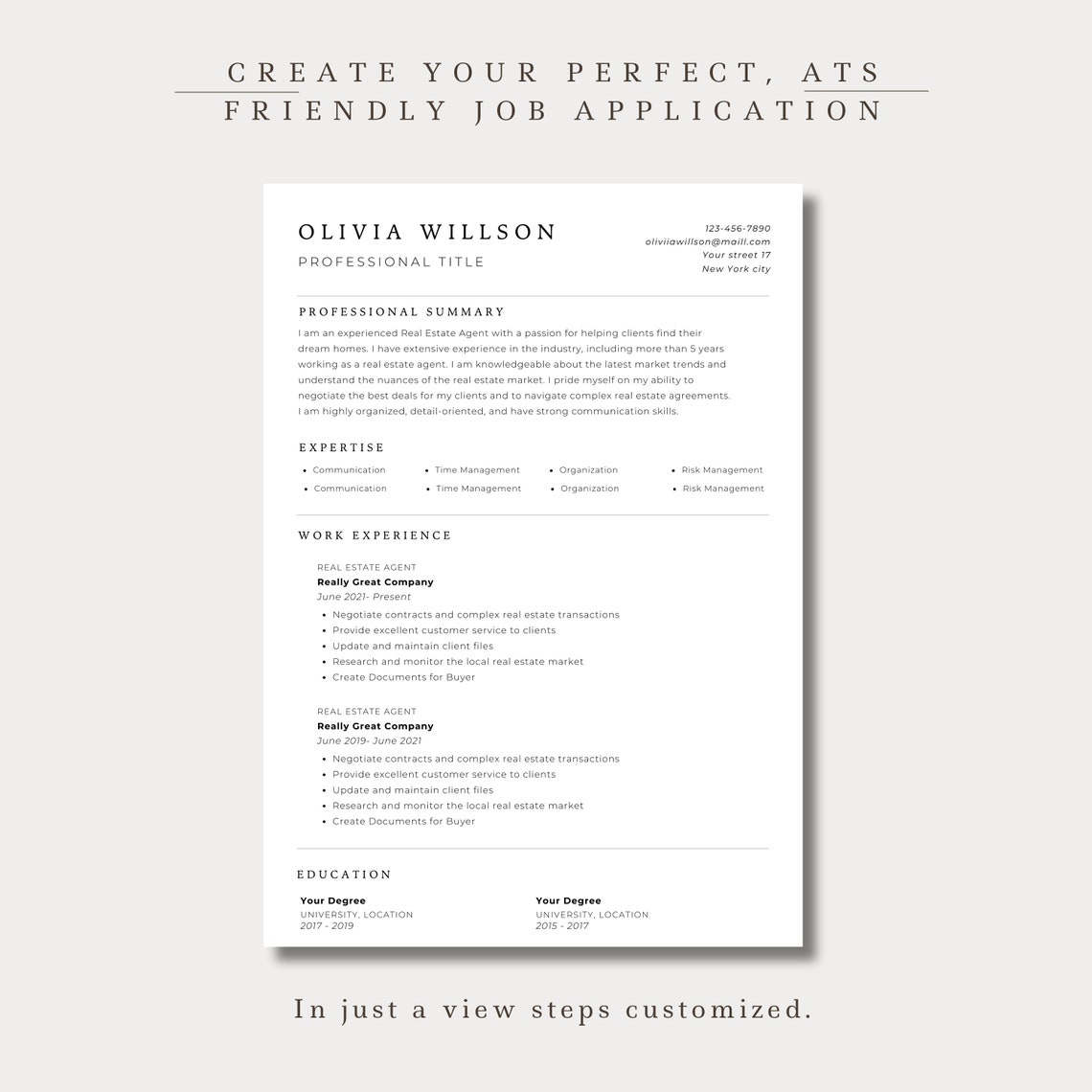 Clean Resume Template Canva ATS Friendly Modern CV Professional Job ...