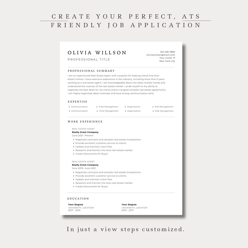 Clean Resume Template Canva ATS Friendly Modern CV Professional Job ...