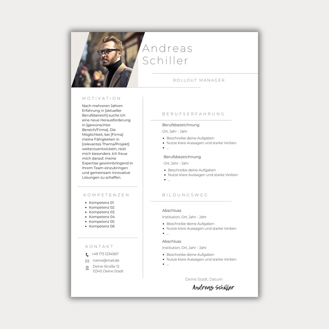 Application Template German CV Tabular Creative Cover Letter Modern ...