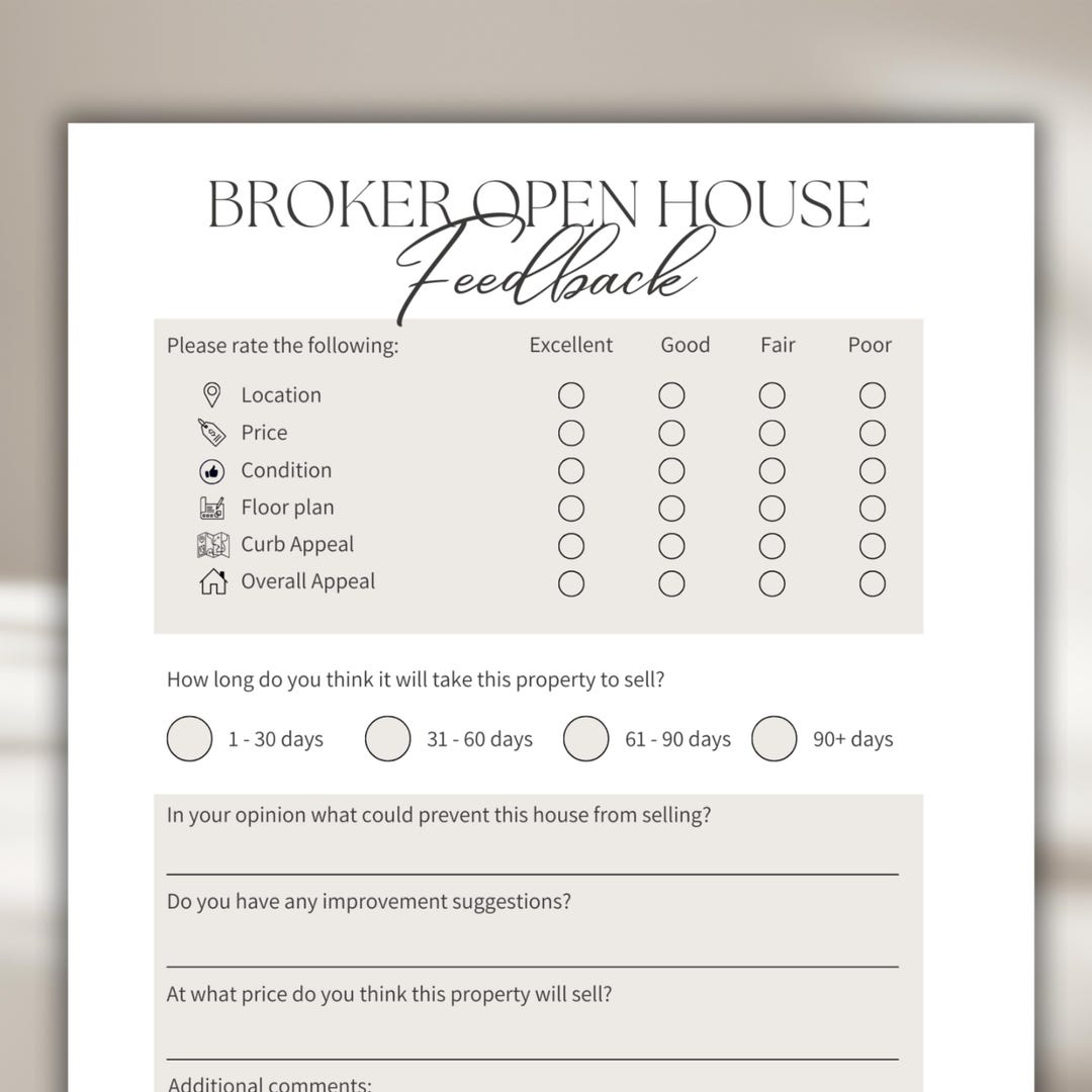 Brokers Open House Feedback Form Real Estate Template Modern Feedback ...