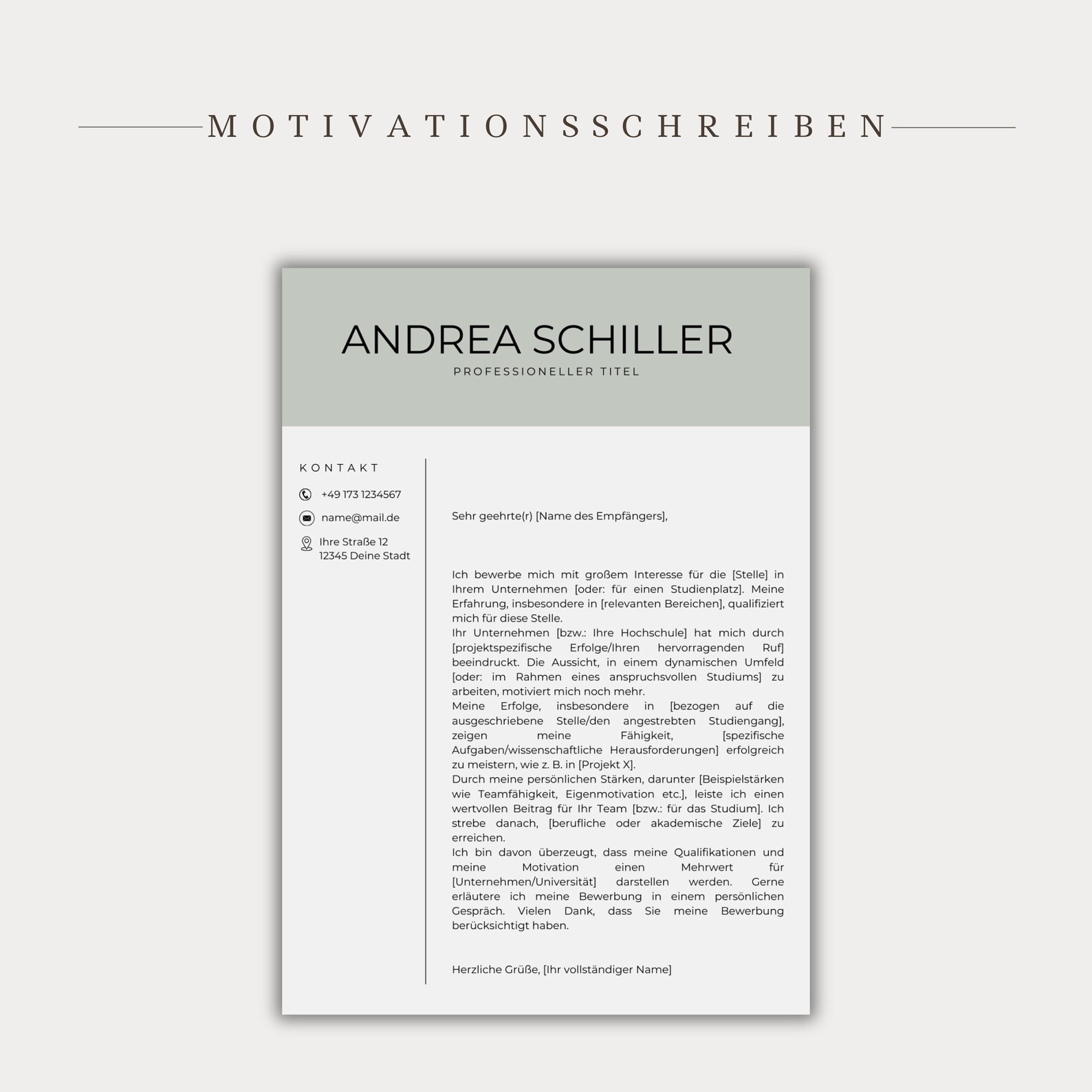 Application Template German CV in Table Creative Cover Letter Modern ...